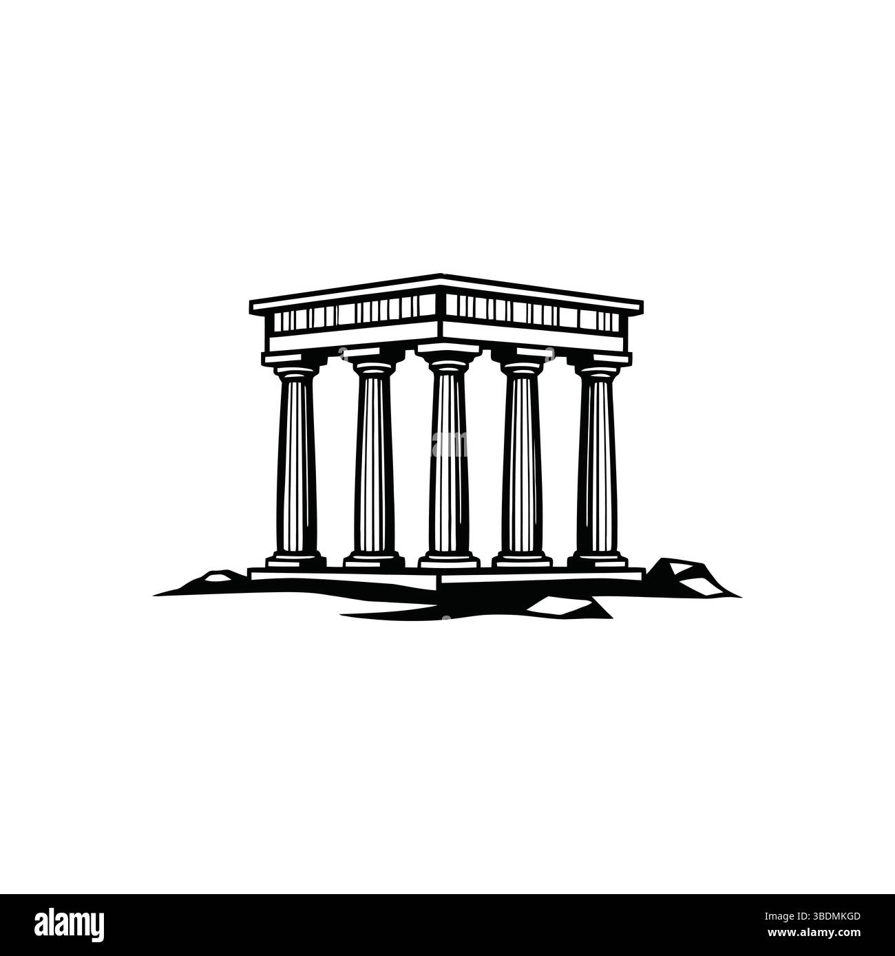 Greek Roman temple ruins silhouette vector ancient classical architecture icon Parthenon style ...