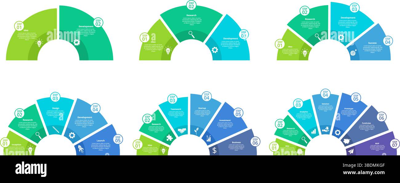 Semicircle steps diagram infographic templates. Round business chart 2 ...