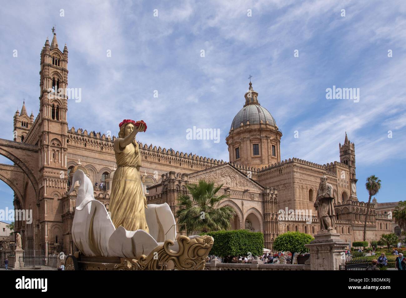 Statue of Saint Rosalie, the patron saint of Palermo, in front of the ...