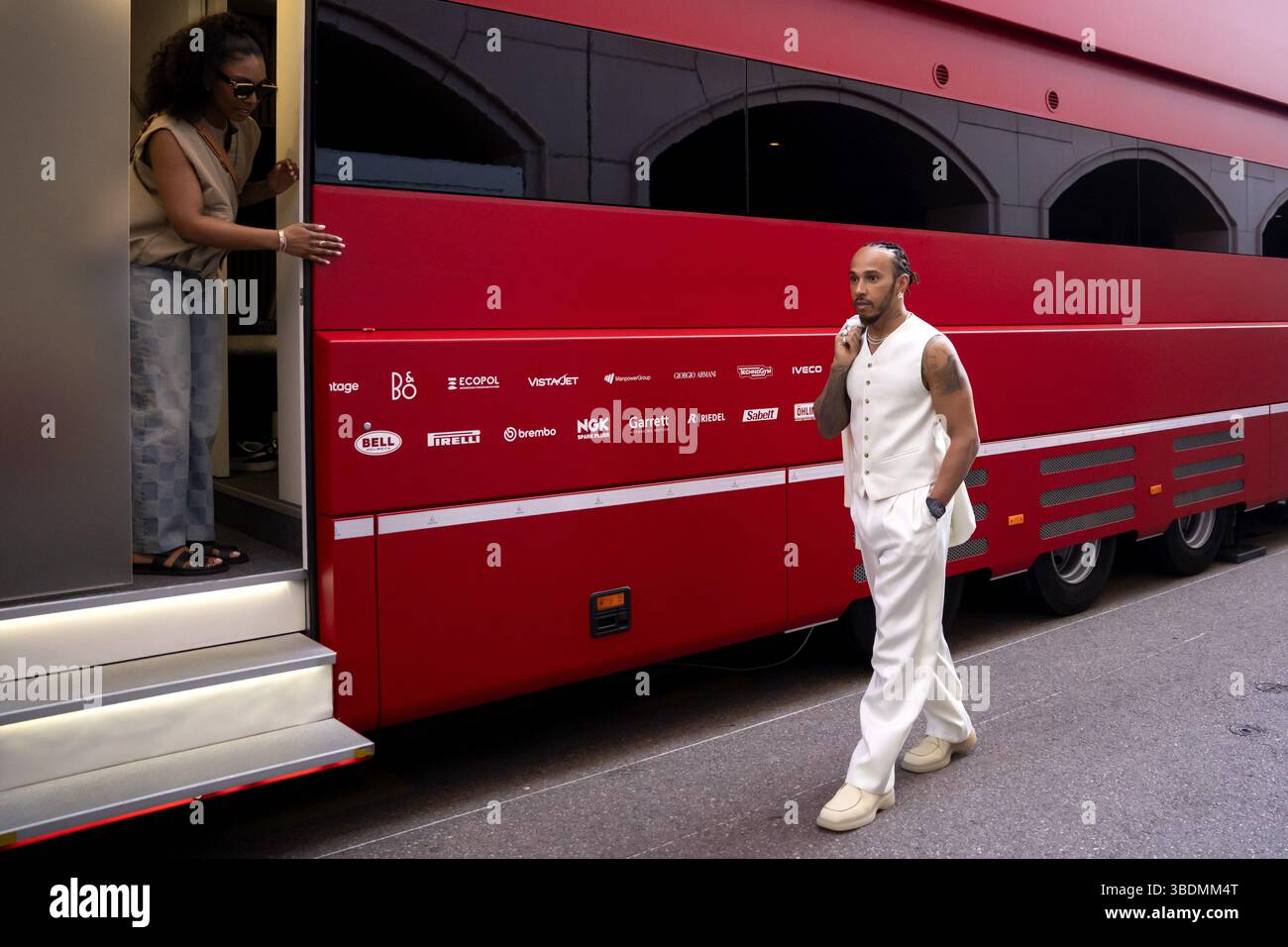 Monaco. 25th May 2025. MONACO - Lewis Hamilton (Ferrari) arrives at the ...
