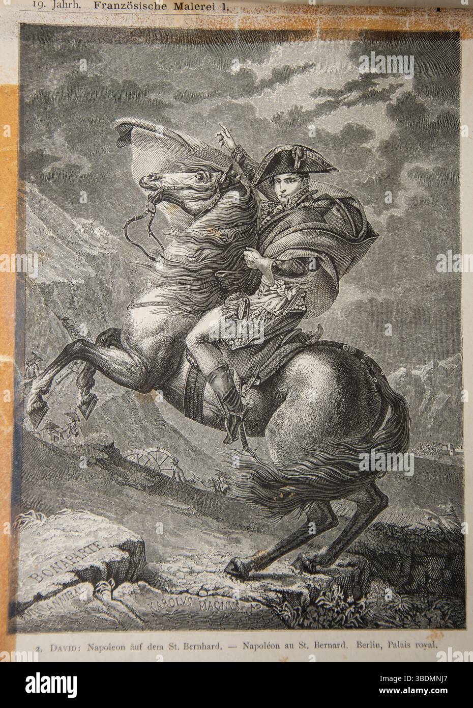 Napoleon crossing the Alps, after David; on a rearing horse, facing ...