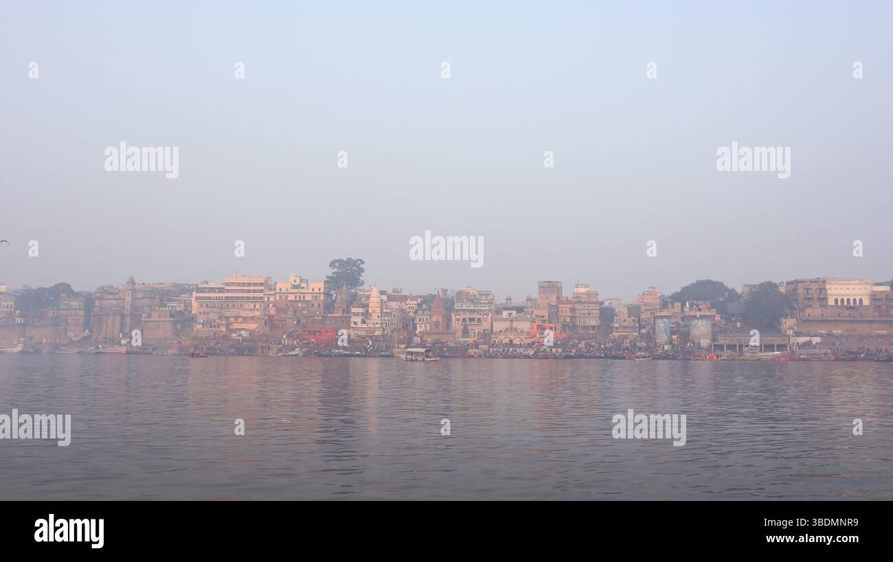India, Uttar Pradesh, Varanasi, Beautiful Panoramic View of Varanasi ...