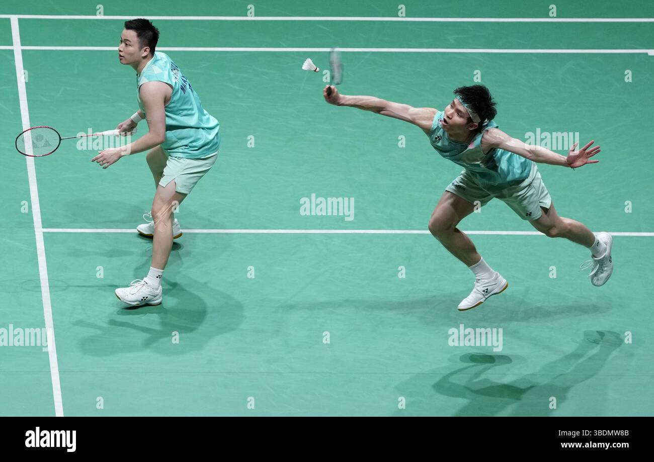 Kuala Lumpur, Malaysia. 25th May, 2025. Aaron Chia/Soh Wooi Yik (R) compete during the men's ...