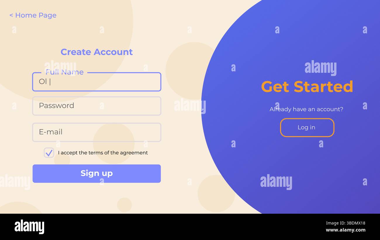 Register page layout with login and password fields. Simple and modern ...