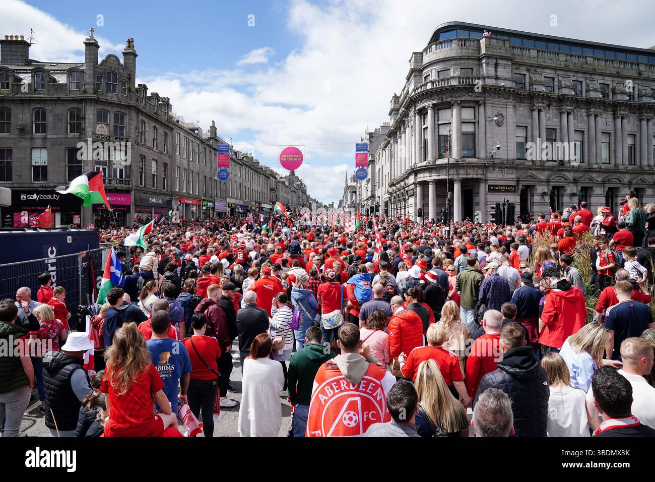 Aberdeen fans gather on Union Street during the Scottish Cup winners ...