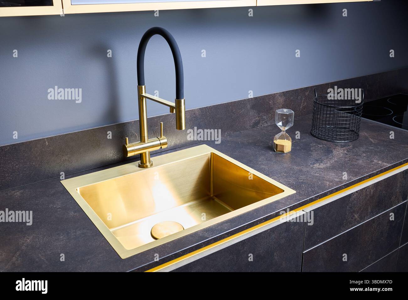 Luxurious interior square golden brass sink and faucet double tap mixer ...