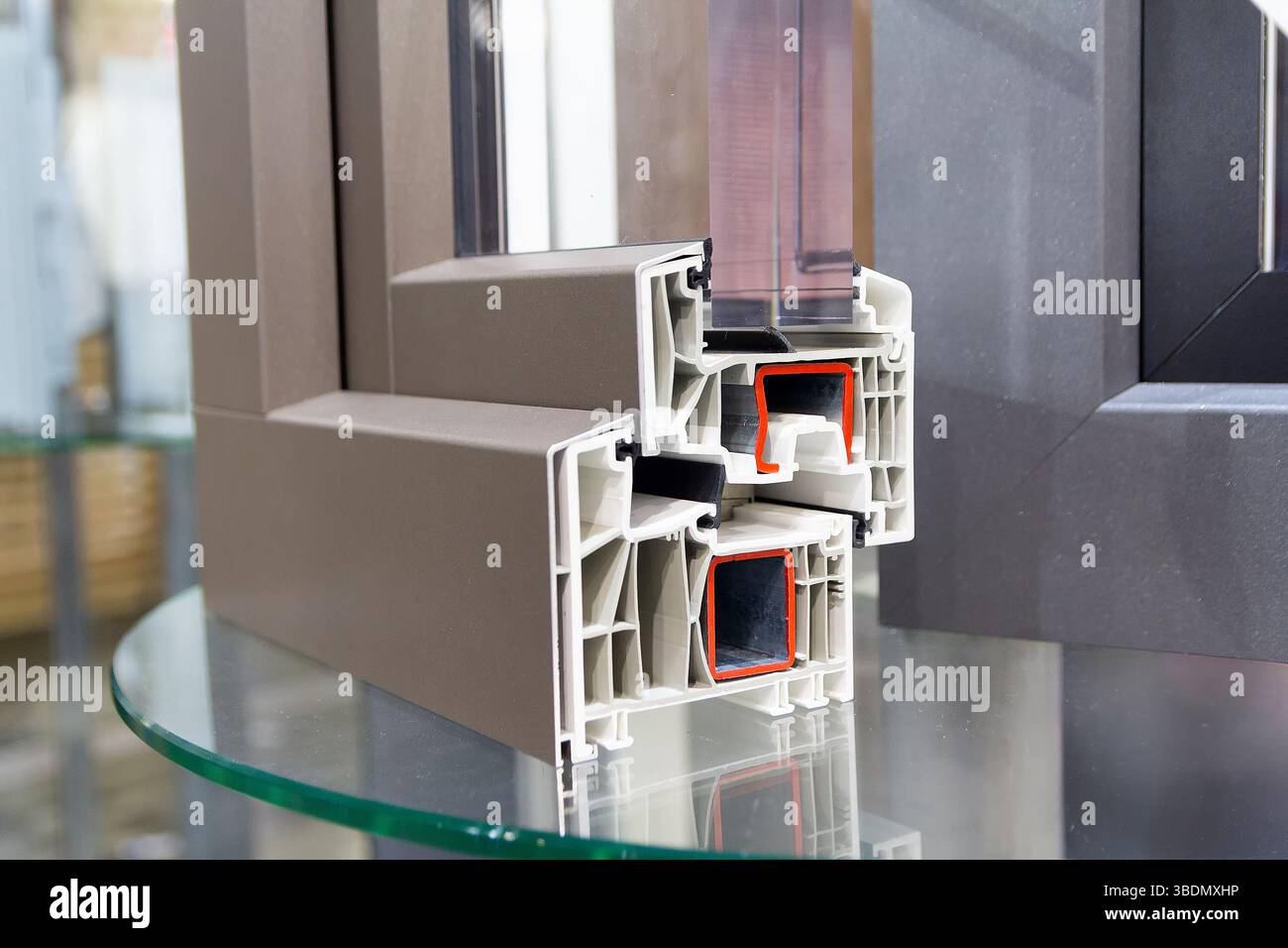 PVC window frame in section close-up. Construction industry Stock Photo ...