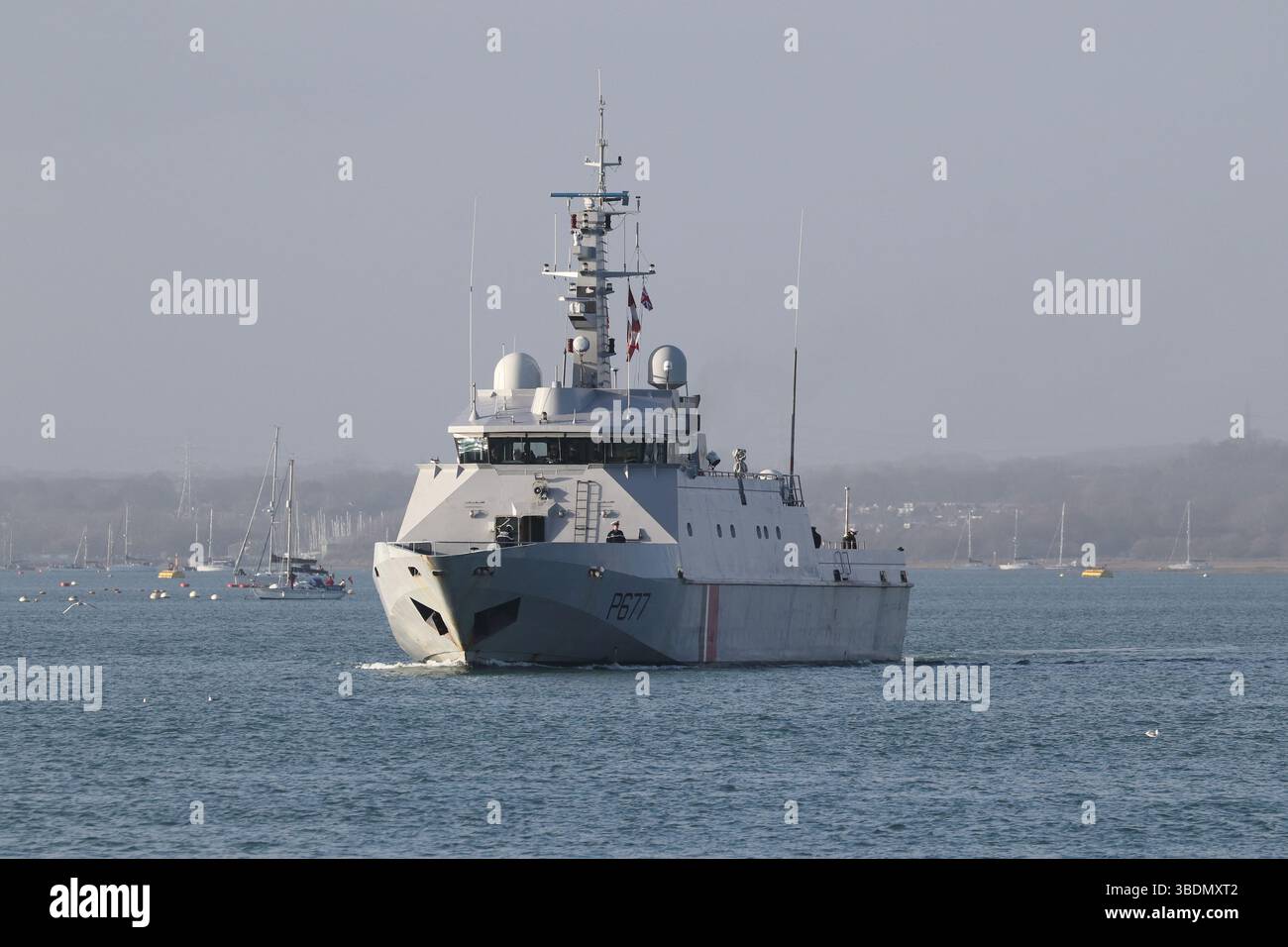 The French Navy Flamant class patrol vessel FS CORMORAN (P677) leaves the Naval Base Stock Photo ...
