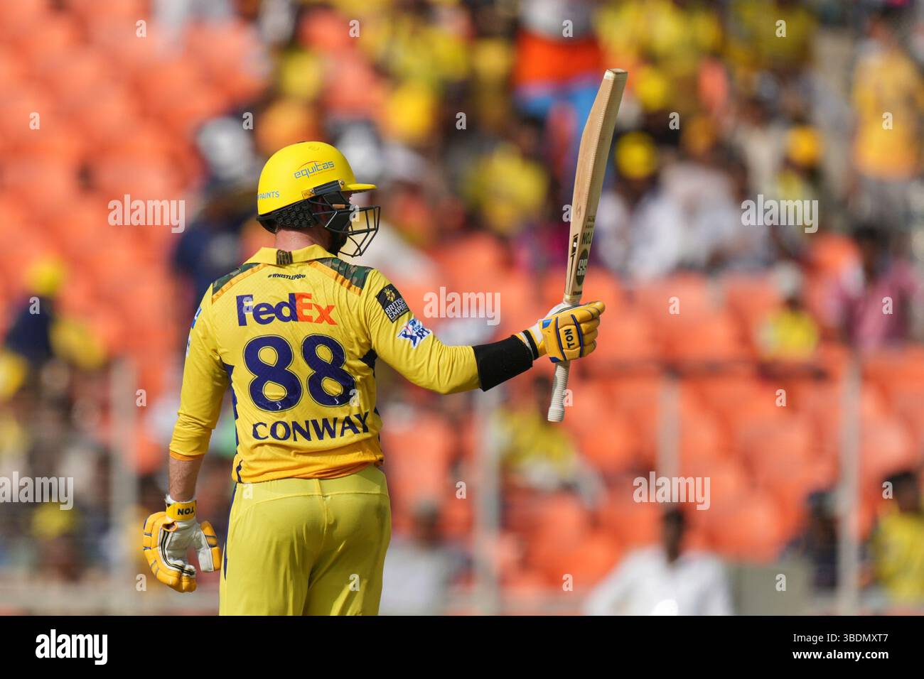 Chennai Super Kings' Devon Conway celebrates after scoring fifty runs ...
