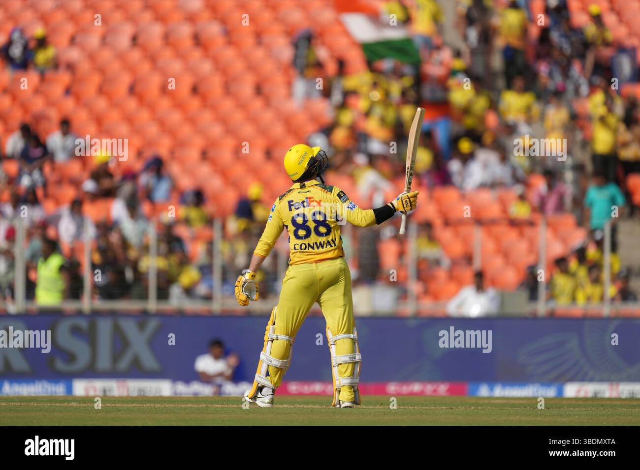 Chennai Super Kings' Devon Conway celebrates after scoring fifty runs ...