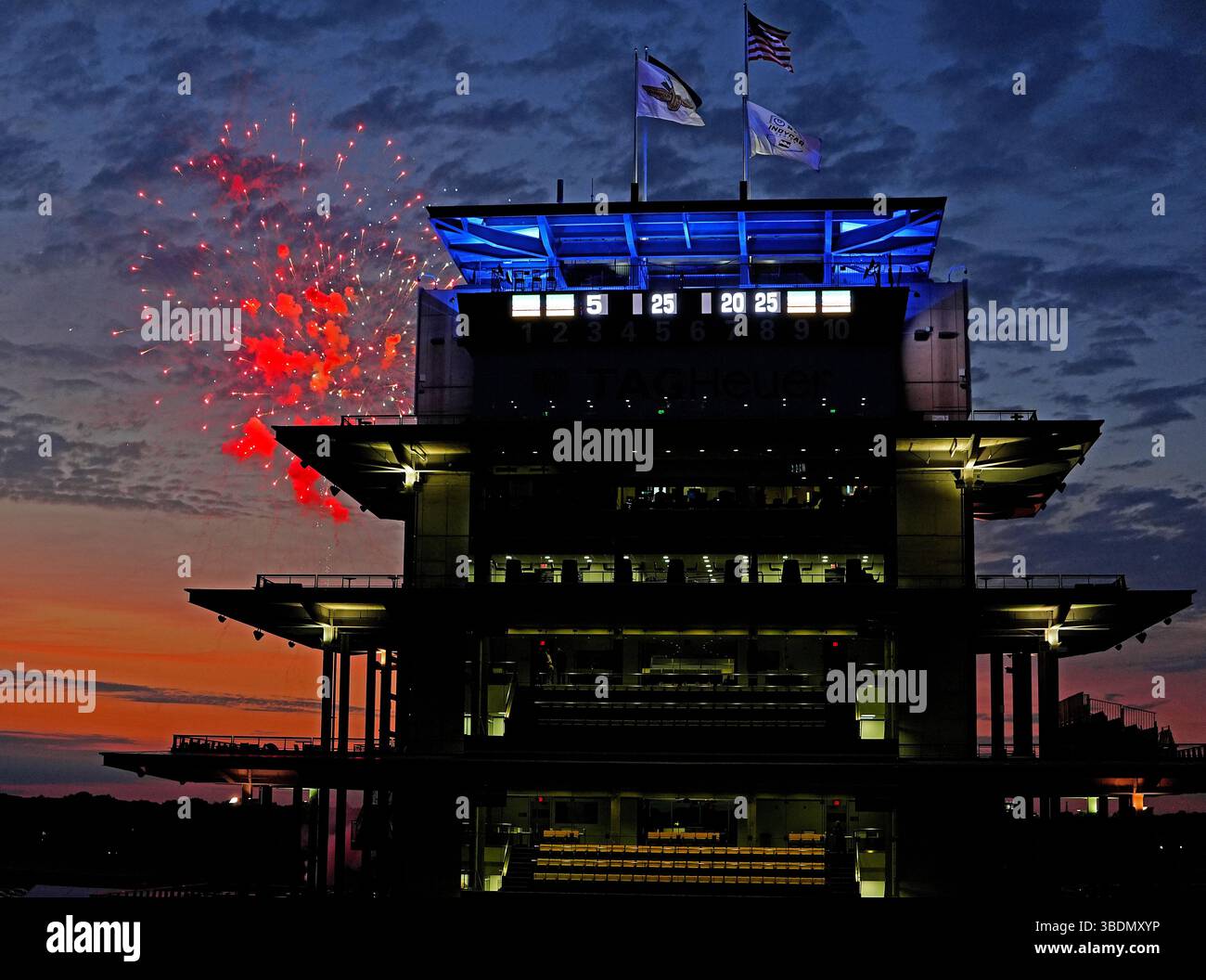 INDIANAPOLIS, IN - MAY 25: Fireworks go off over the Pagoda as the ...