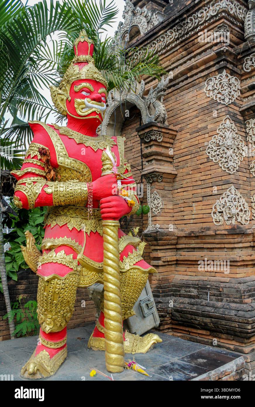 Colorful guard Yaksha statue in a Buddhist temple Wat in Thailand ...