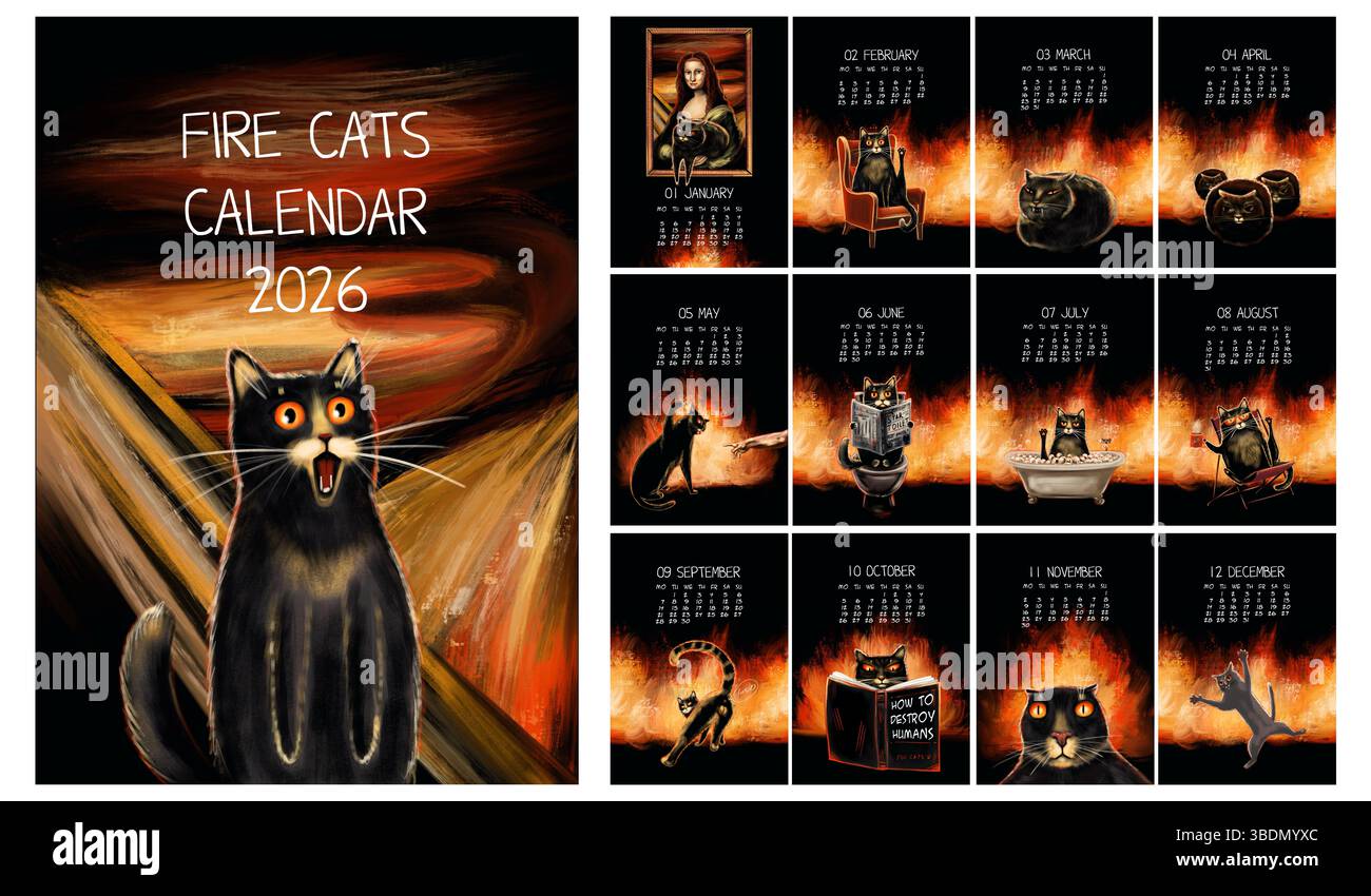2025 Annual Calendar animals. Set of 12 month illustration. Hand Drawn ...