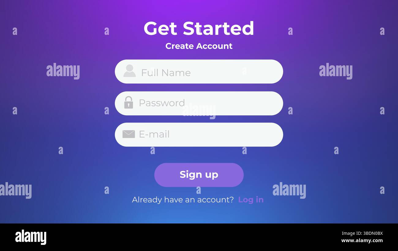 UI register layout. Sign up web form with gradient background. Minimalistic registration screen ...