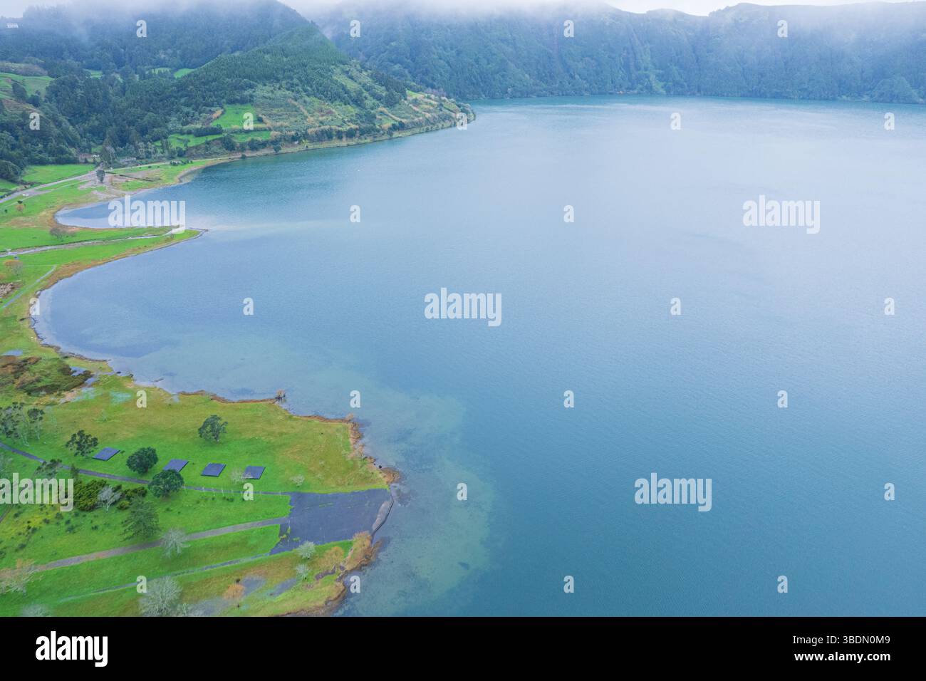 lake of Sete Cidades on the island of sao miguel in the azores, aerial ...