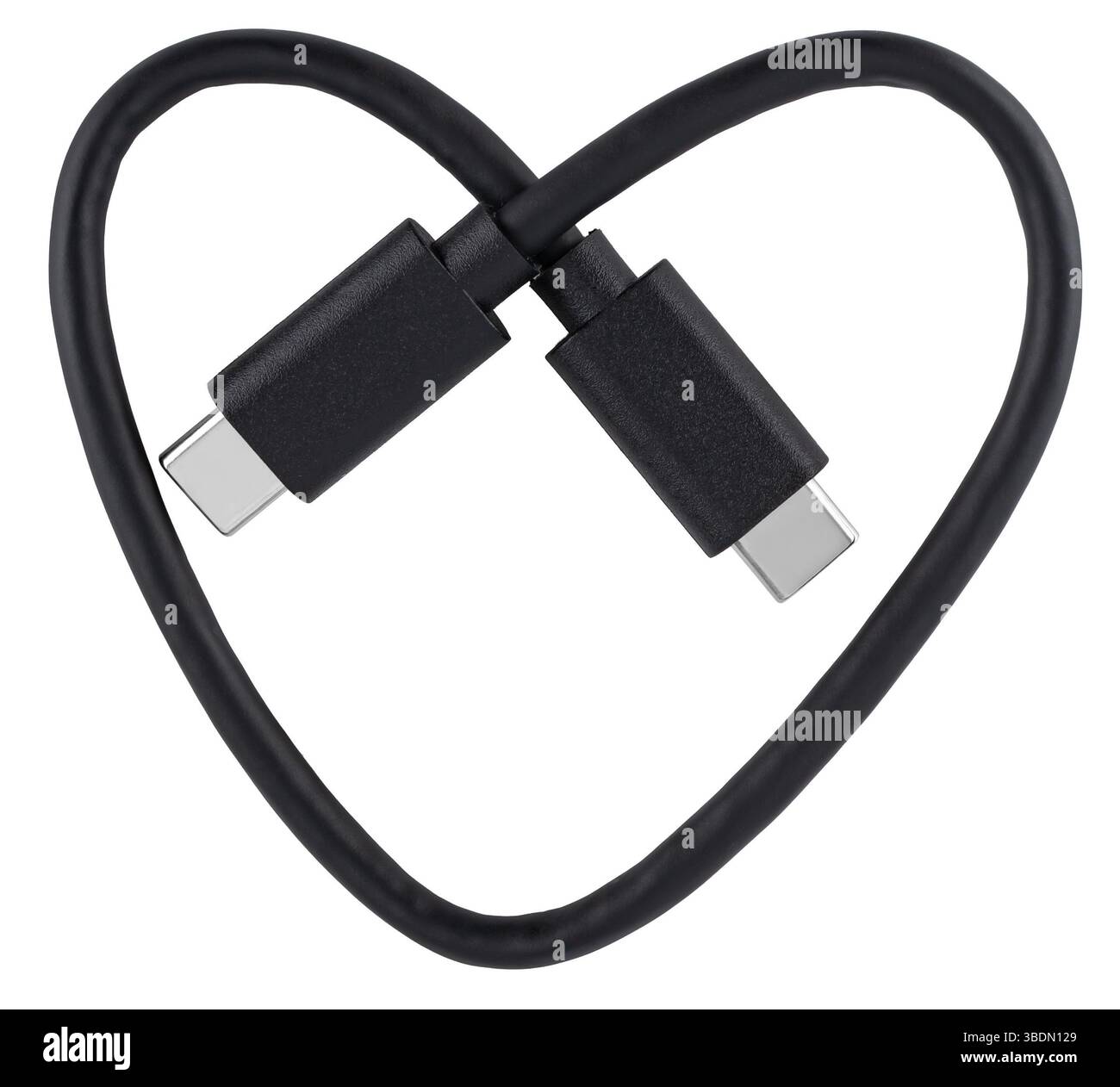 Cable with Type-C connector in black plastic sleeve. on white ...