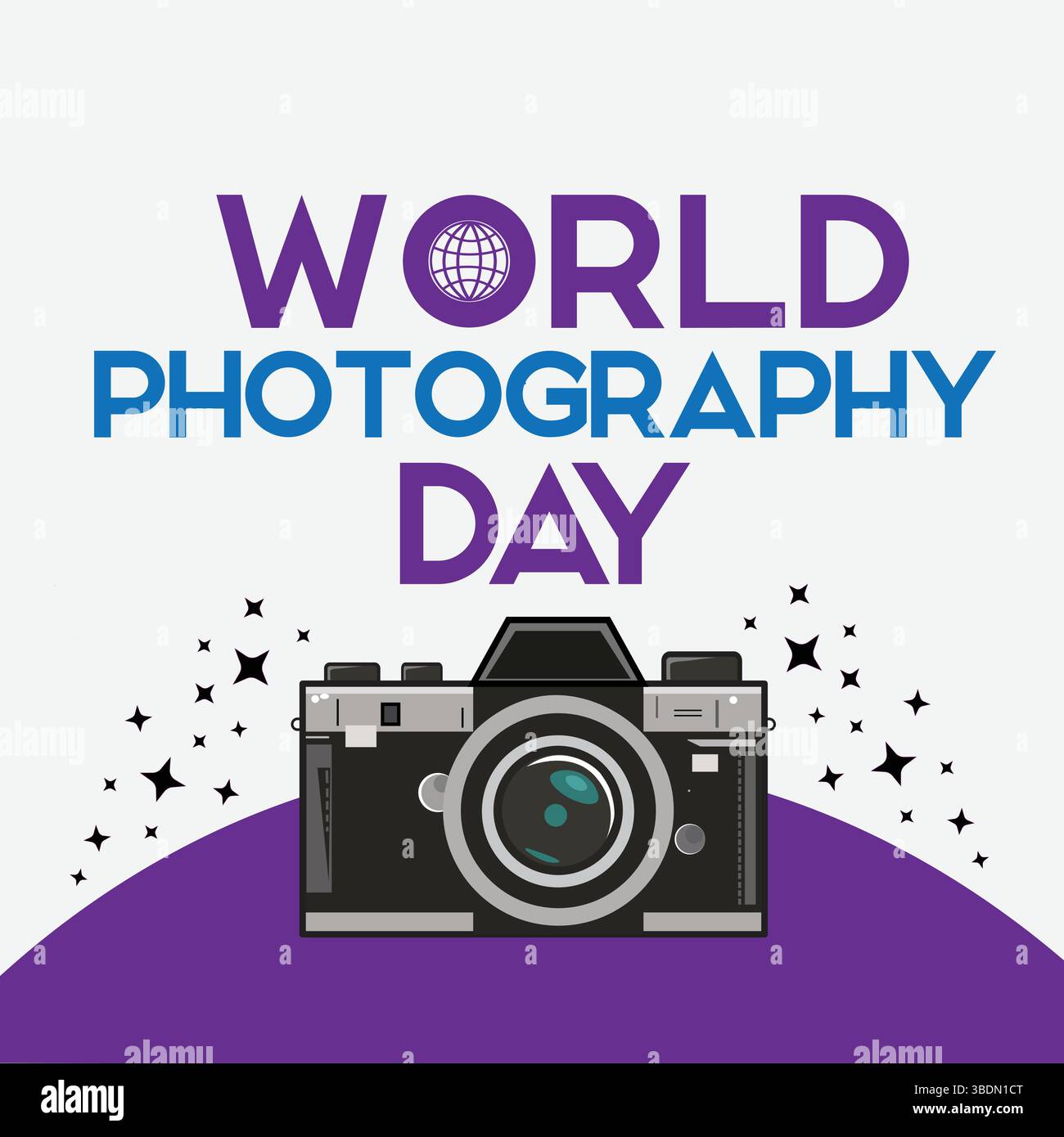 World Photography Day greeting design with camera and creative ...