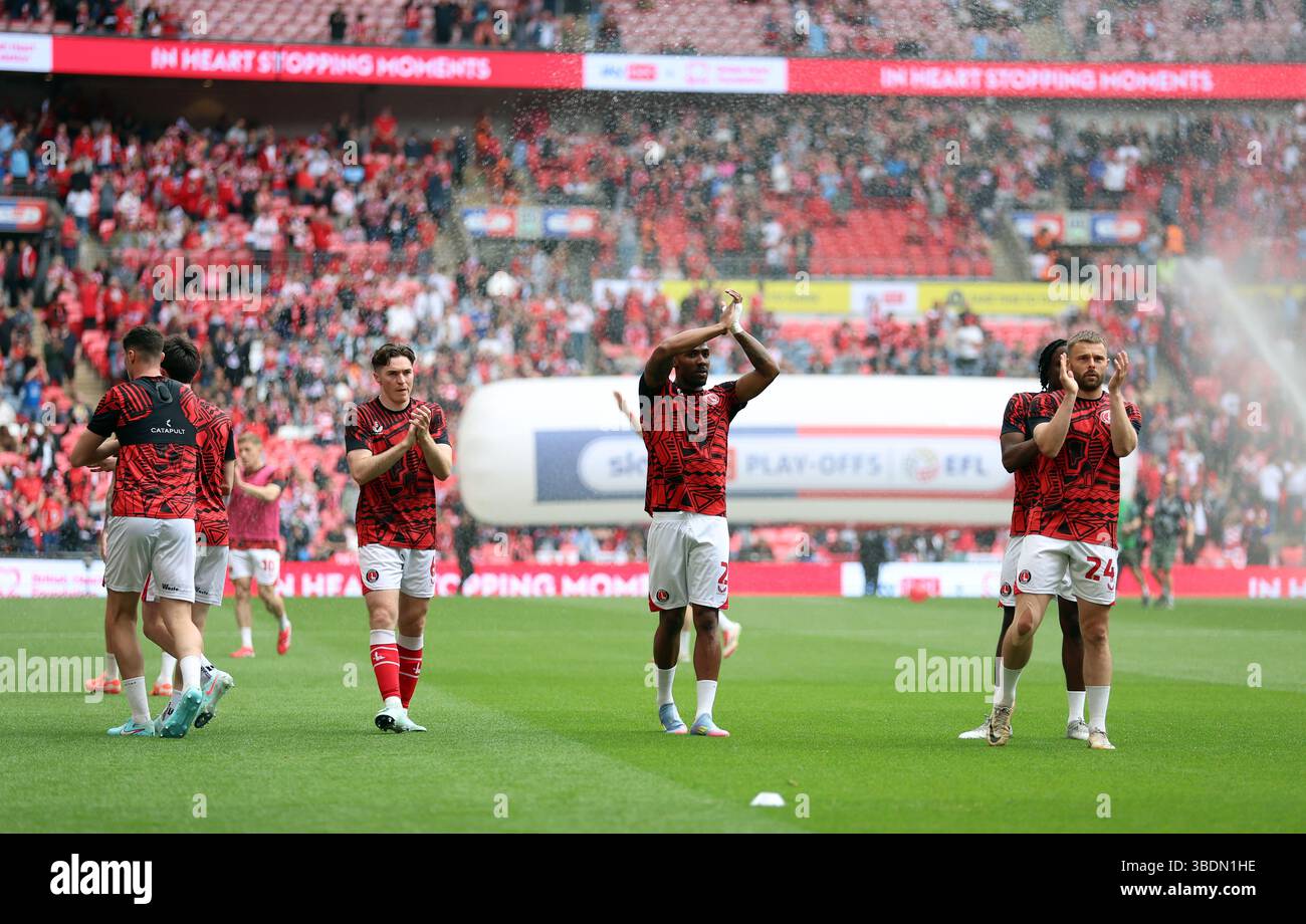 Charlton Athletic's Matt Godden (right) and team-mates applaud the fans ...