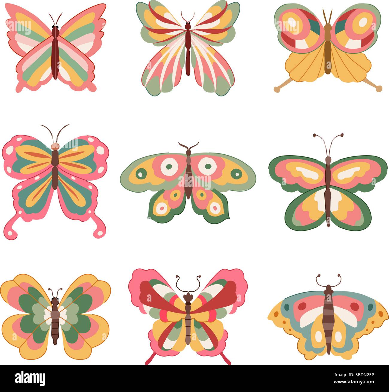 groovy butterfly set cartoon vector illustration Stock Vector Image ...