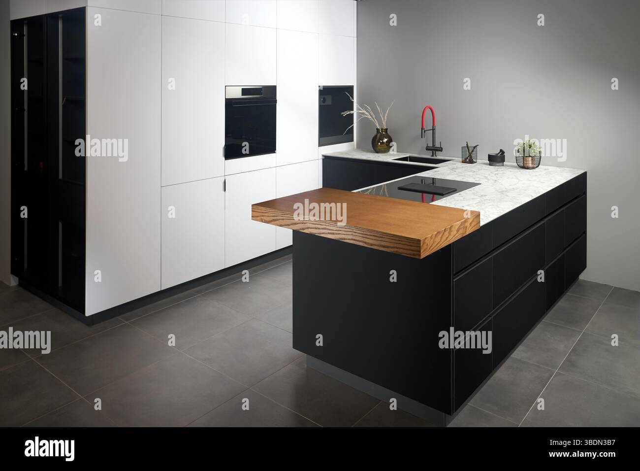 Upscale modern flat design loft kitchen with Induction cooker black ...