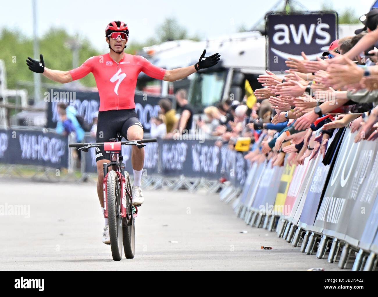 Christopher Blevins of USA wins after the Mountain bike cross country ...