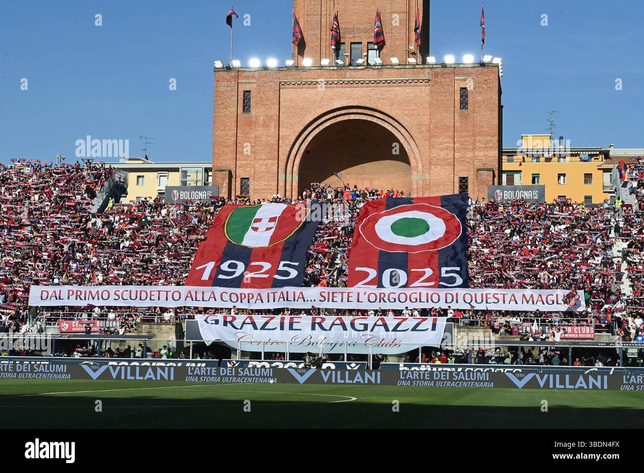 Bologna, Italy. 25th May, 2025. A tribute of Torre Maratona Bologna Fc ...