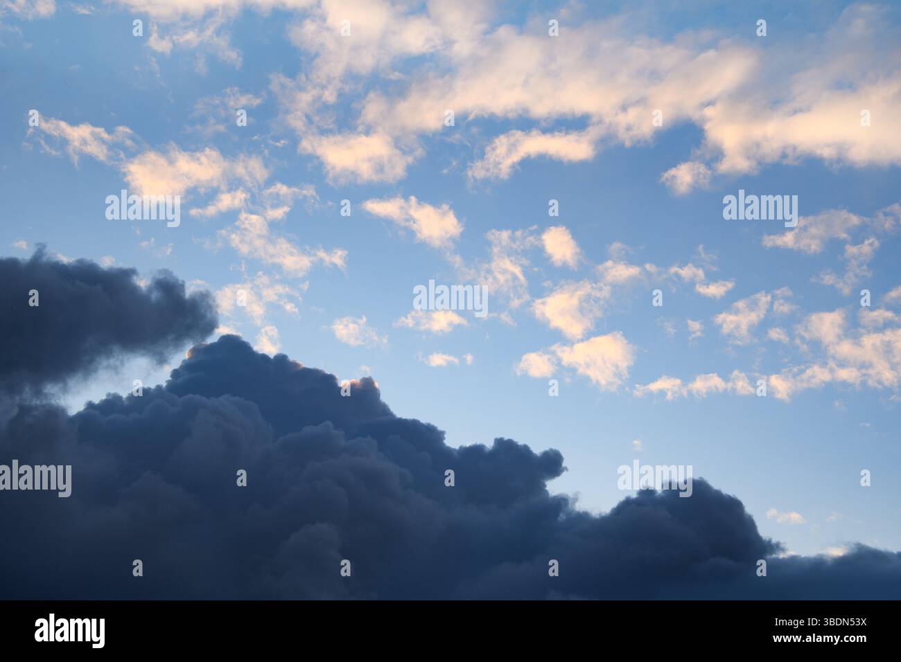 Smoke. Horizontal photograph of blue clouds in overcast weather at ...