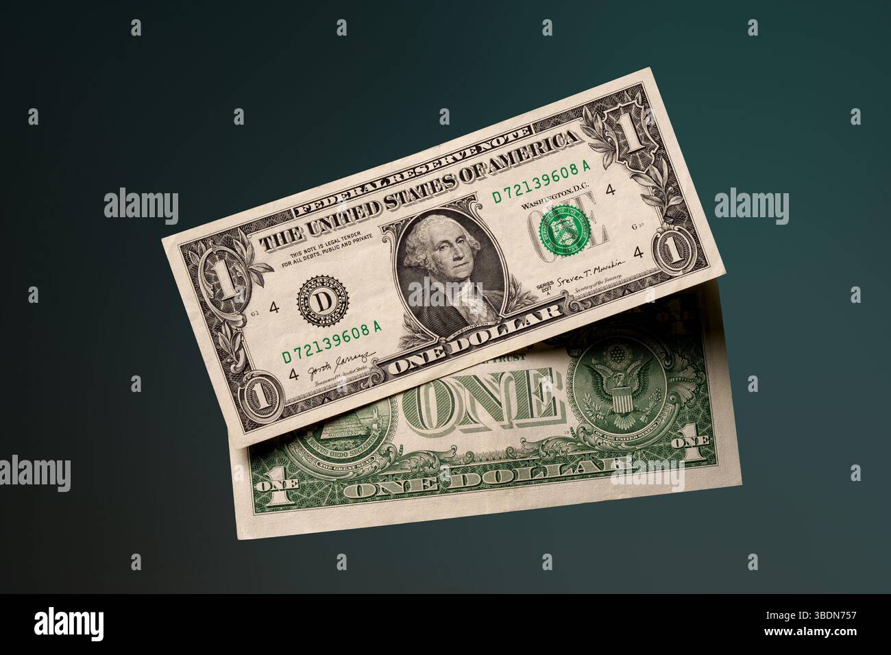 One dollar banknote on a dark green background, bancottes on both sides ...
