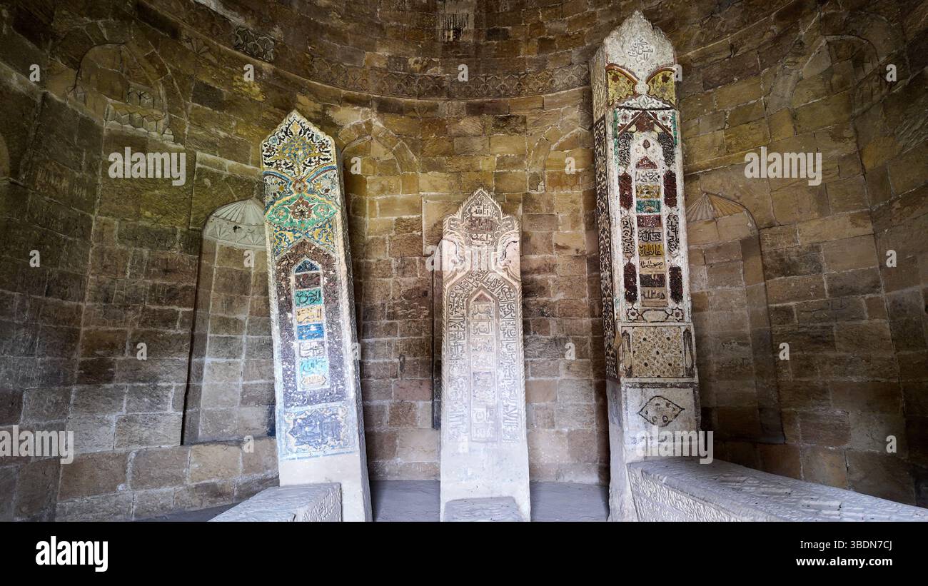 A view of the Yeddi Gumbez Tombs and historical cemetery in Shamakhi ...