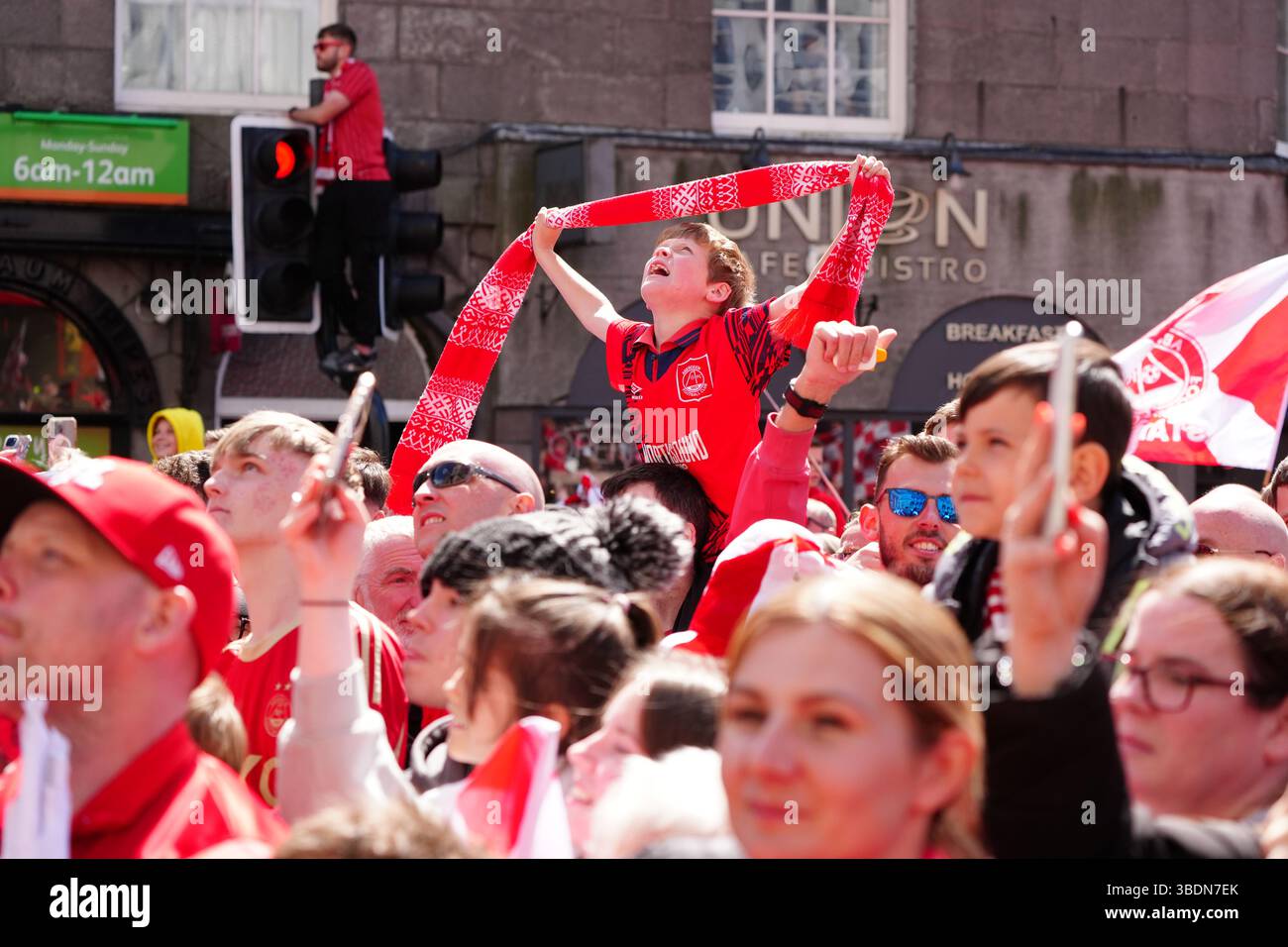 Aberdeen fans on Union Street during the Scottish Cup winners parade in ...