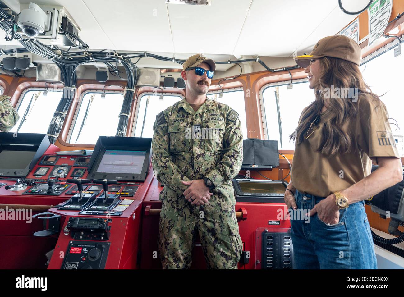 Homeland Security Secretary Kristi Noem is briefed aboard the U.S ...
