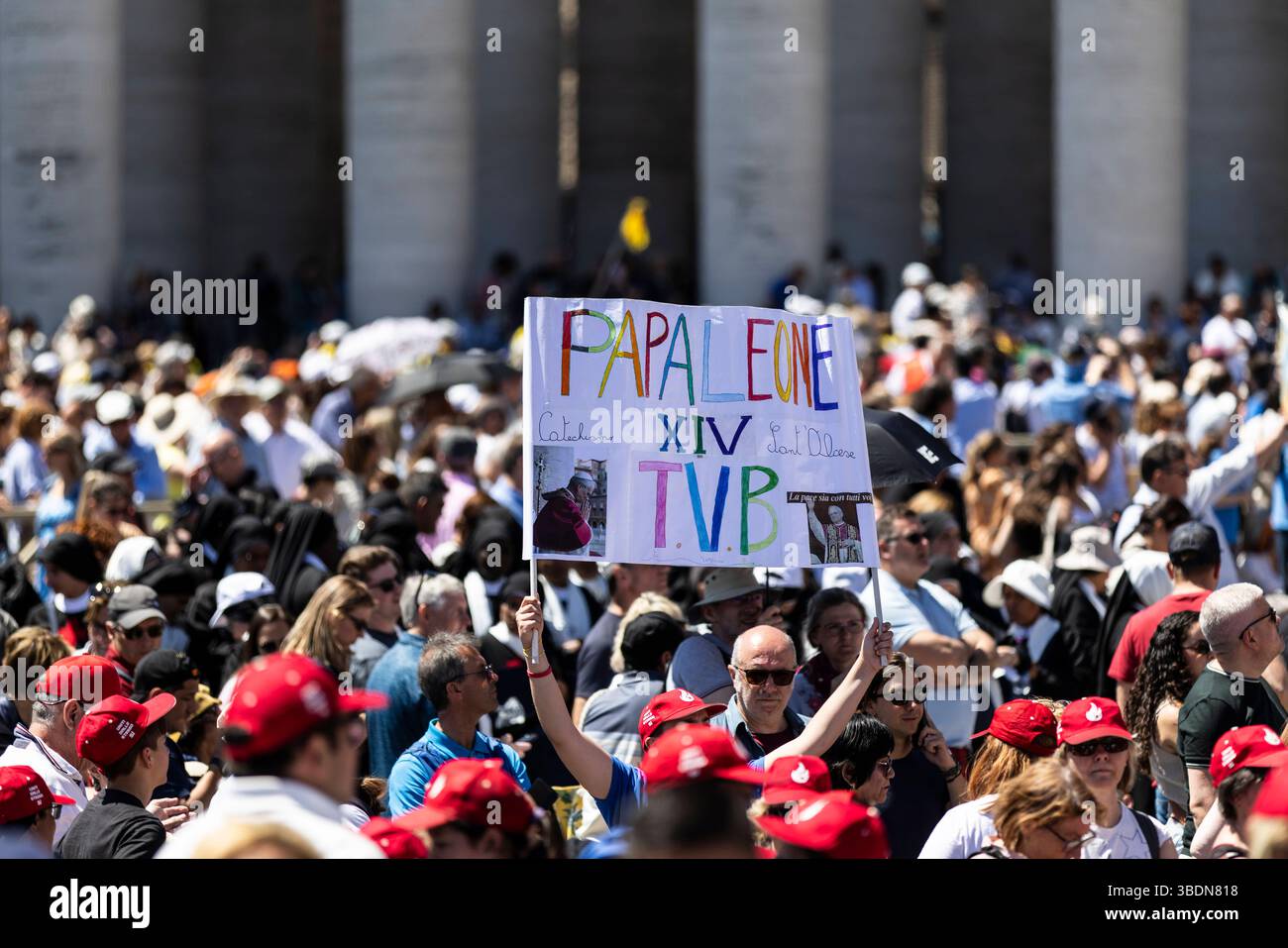 Vatican jubilee in Italy A man holds a banner during the Regina Caeli ...