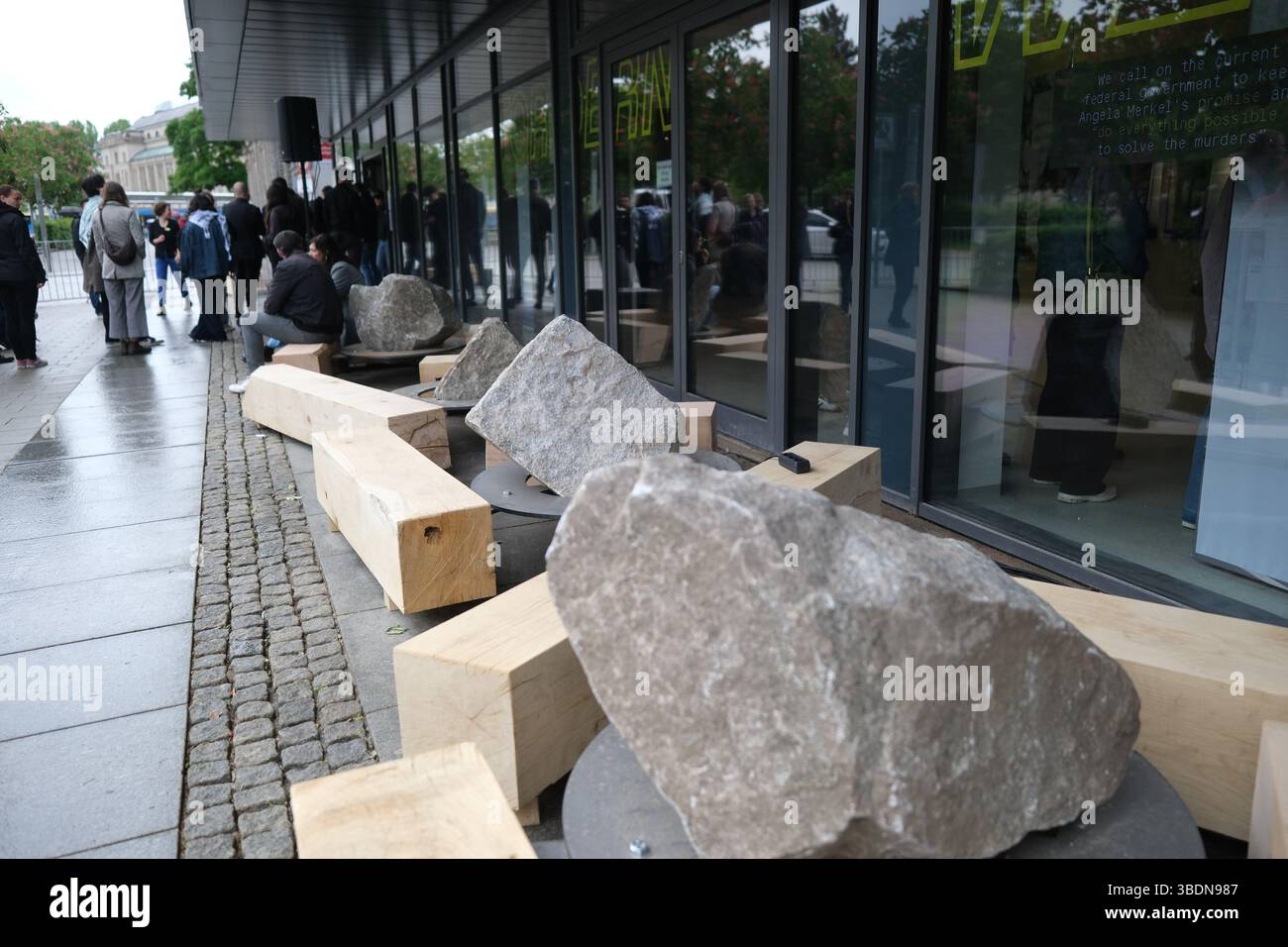 Chemnitz, Germany. 25th May, 2025. Stones and seating in front of the ...