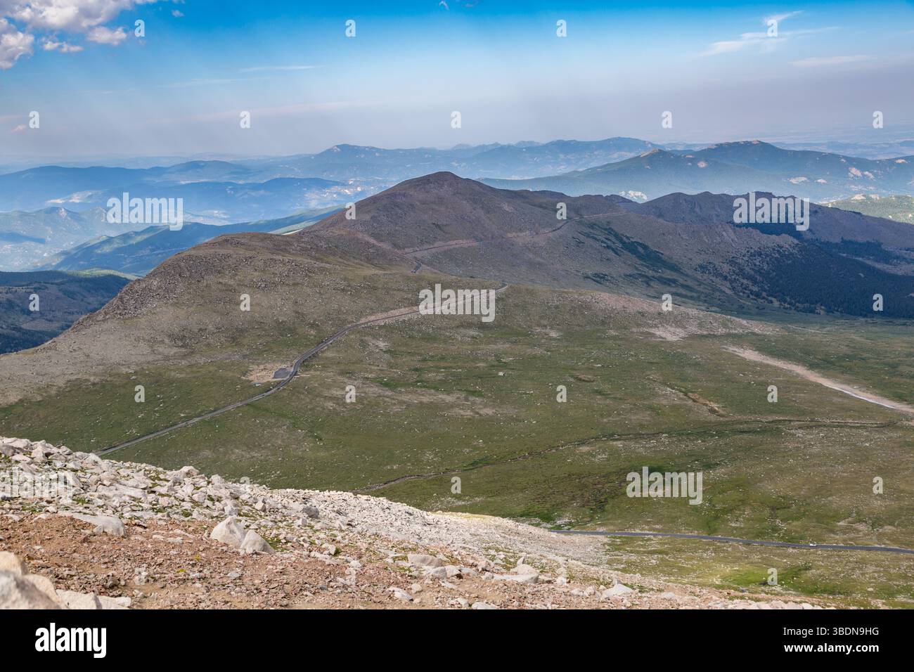 Mount Evans Scenic Byway can be seen from the summit of Mount Evans in ...