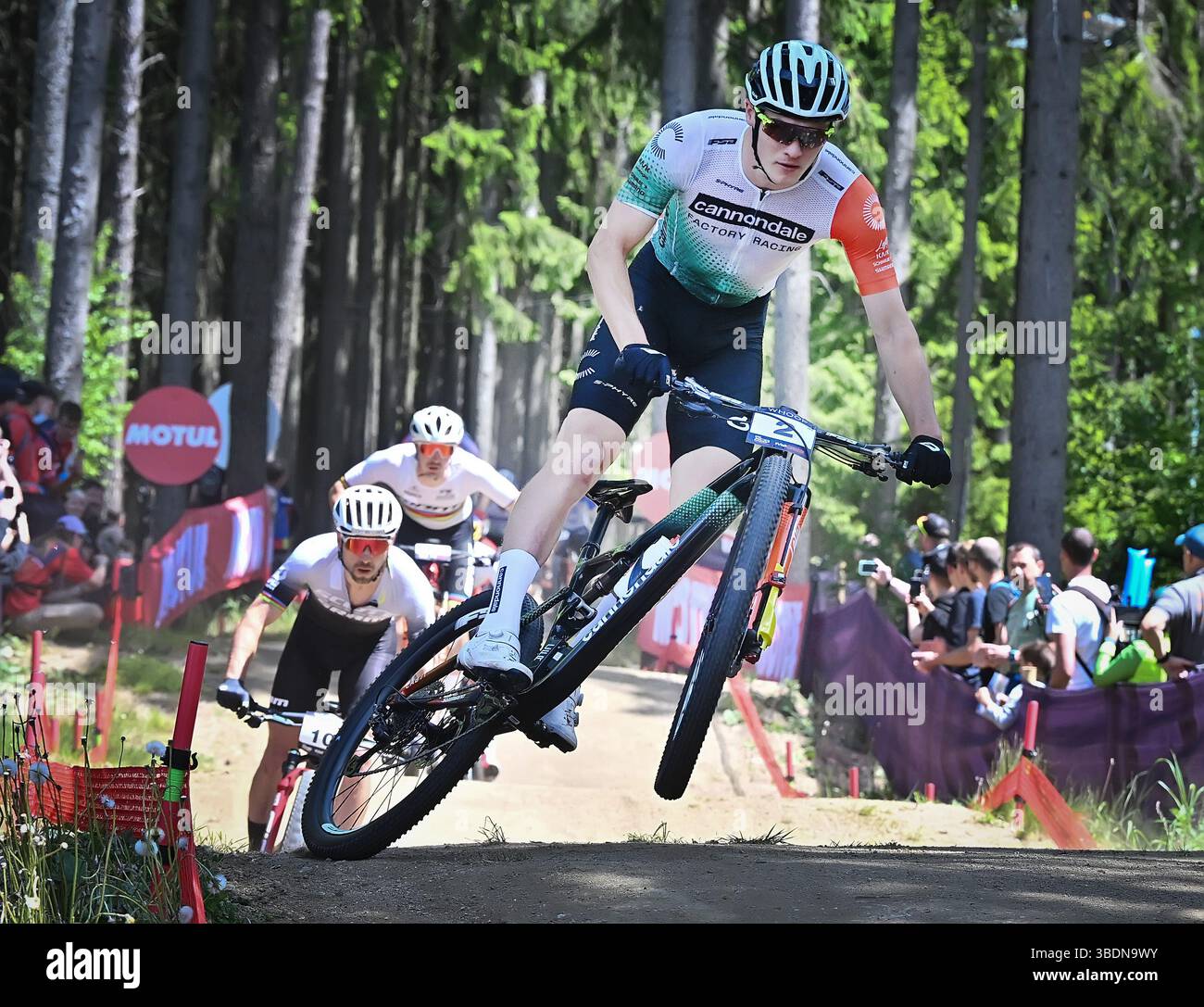 Charlie Aldridge of Great Britain competes during the Mountain bike ...