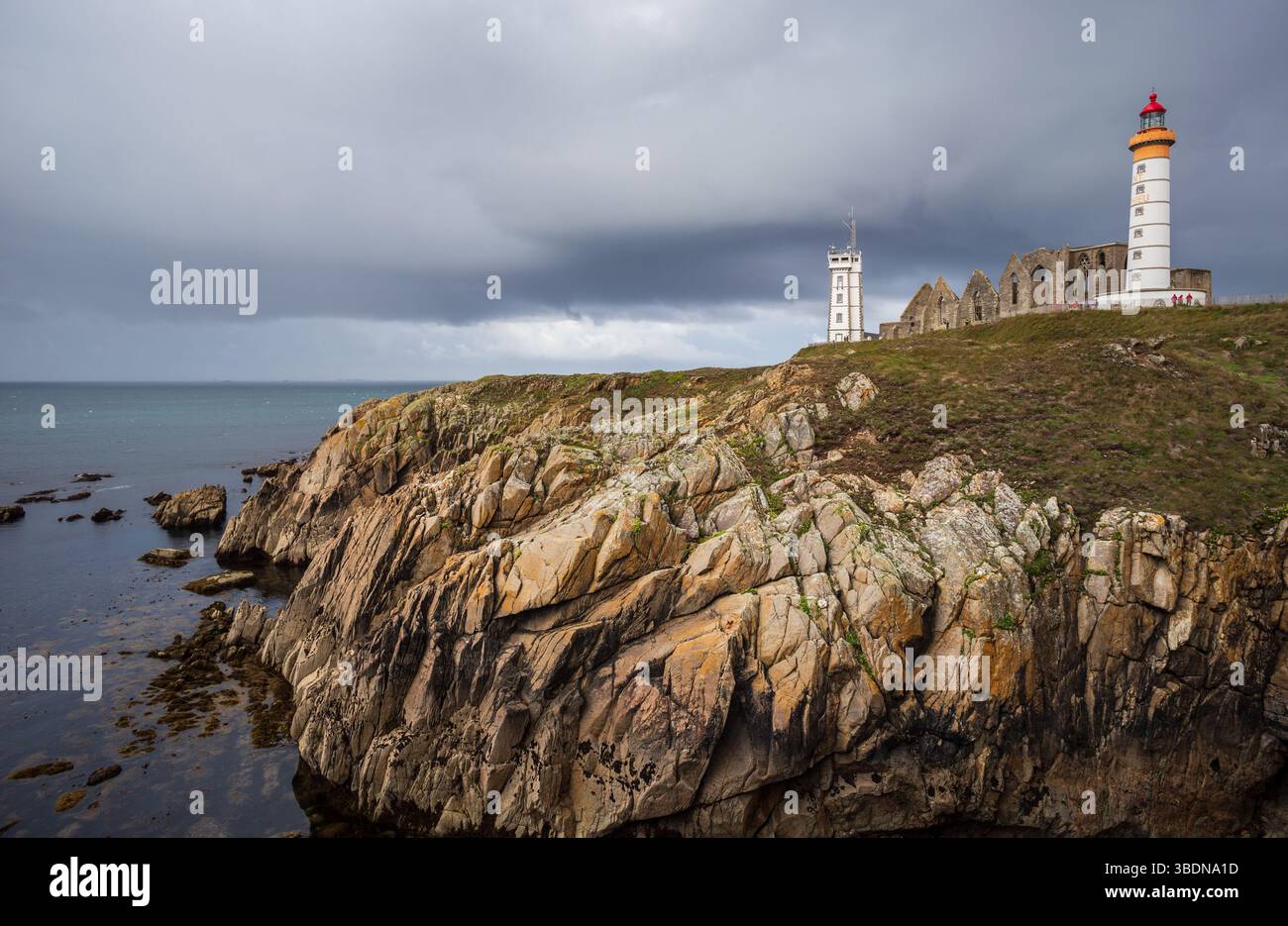 View of the ruins of the Abbey of Saint-Mathieu de Fine-Terre and the ...