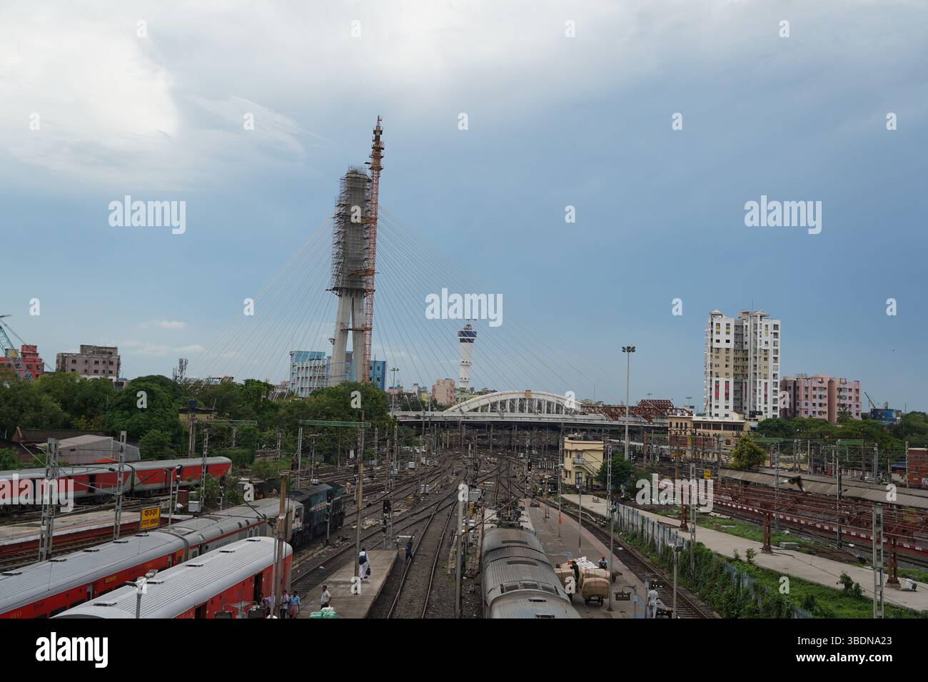 Kolkata, India - 25 May 2025: A single-pylon cable-stayed road over ...