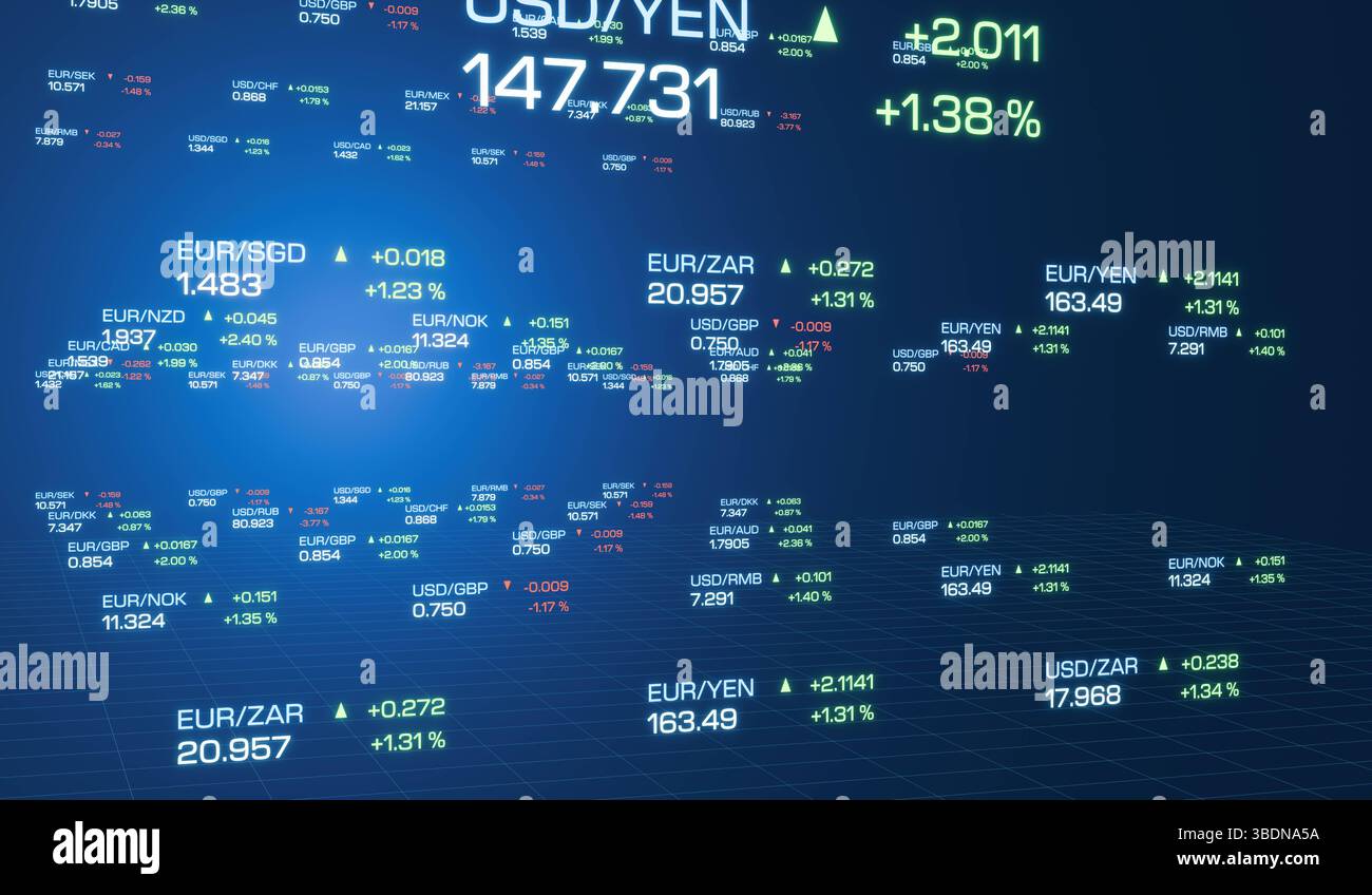 Abstract stock exchange data, rising and falling currency rates ...