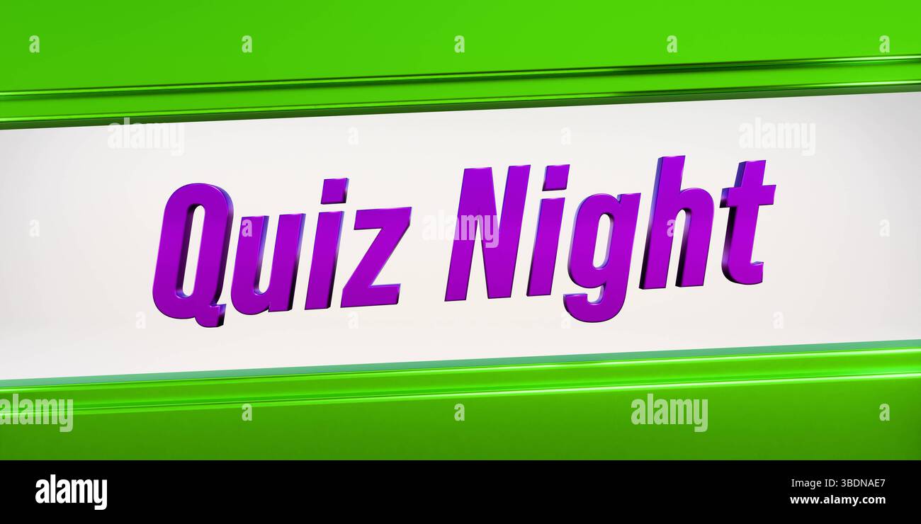 Quiz Night, banner. Quiz Night, shiny metallic banner in green and ...