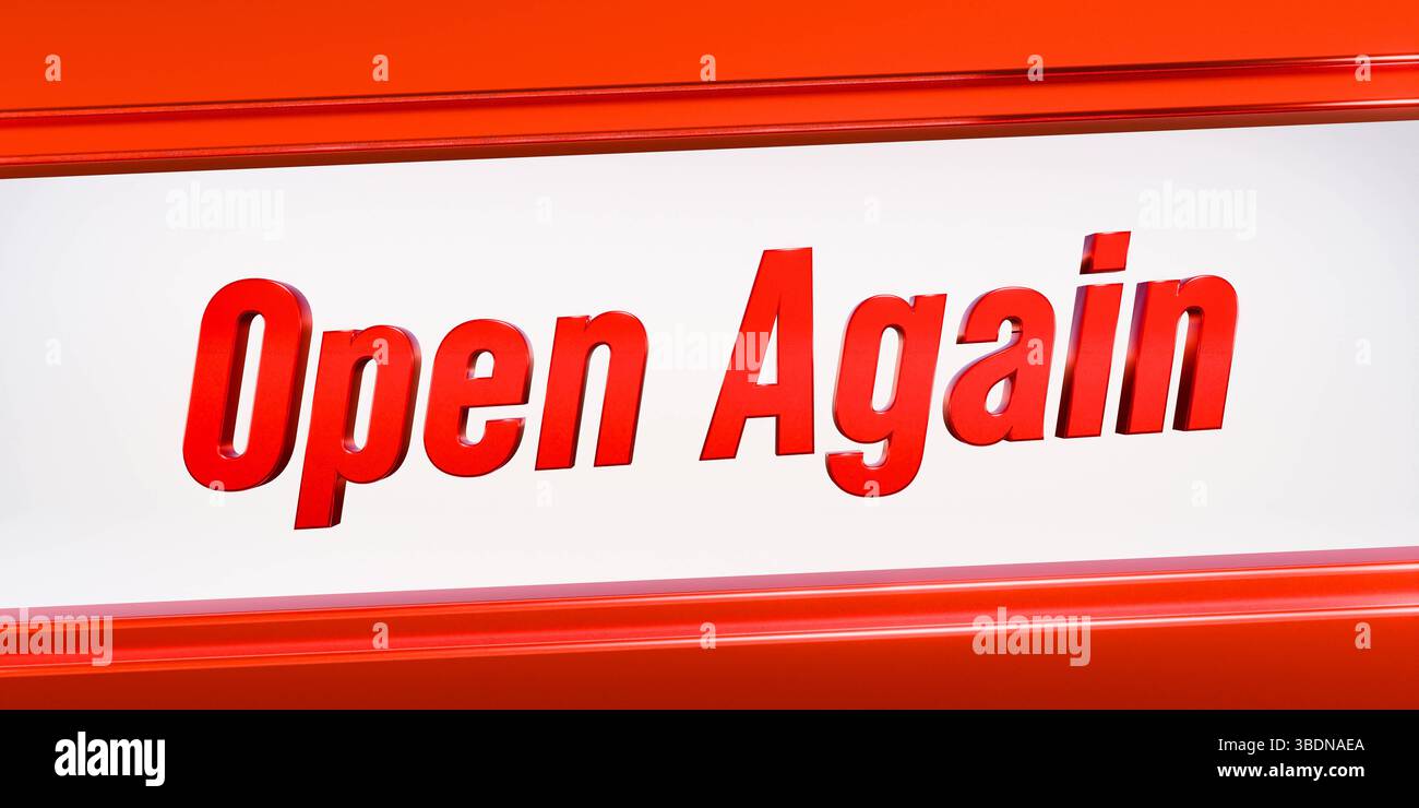 Open again, banner. Open again, shiny metallic banner in red. Retail ...