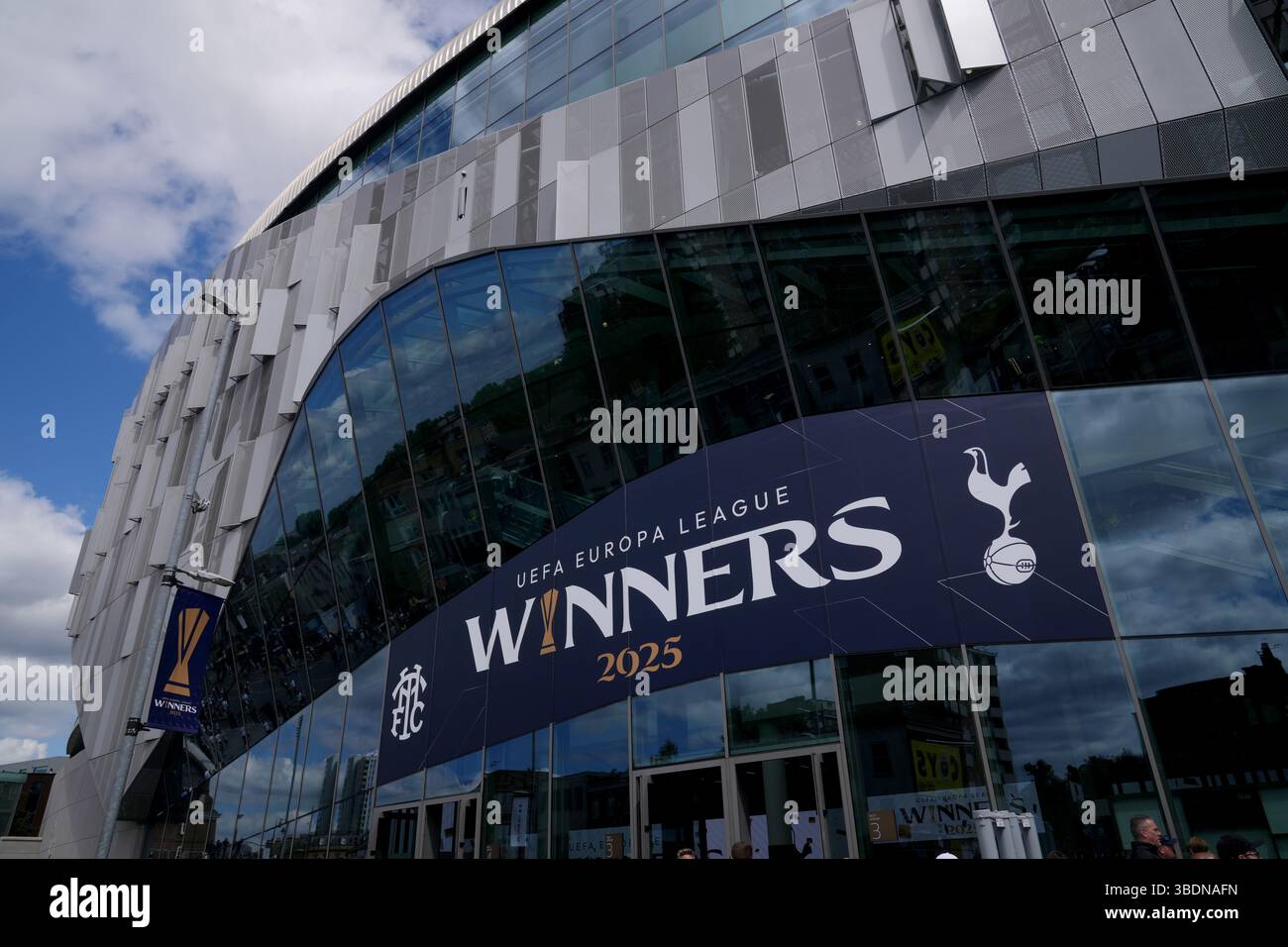 A sign displaying Tottenham Hotspur's win in the UEFA Europa League ...