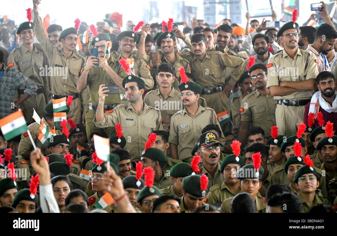 Bikaner, Rajasthan, India, May 22, 2025: NCC cadets attend a public meeting of Indian Prime ...