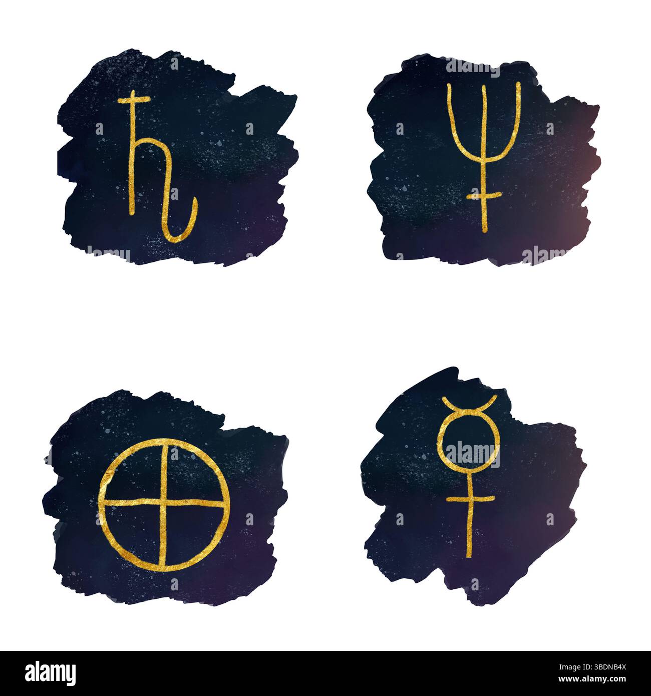 Astrological symbols of the planets. Watercolor illustration. The set ...
