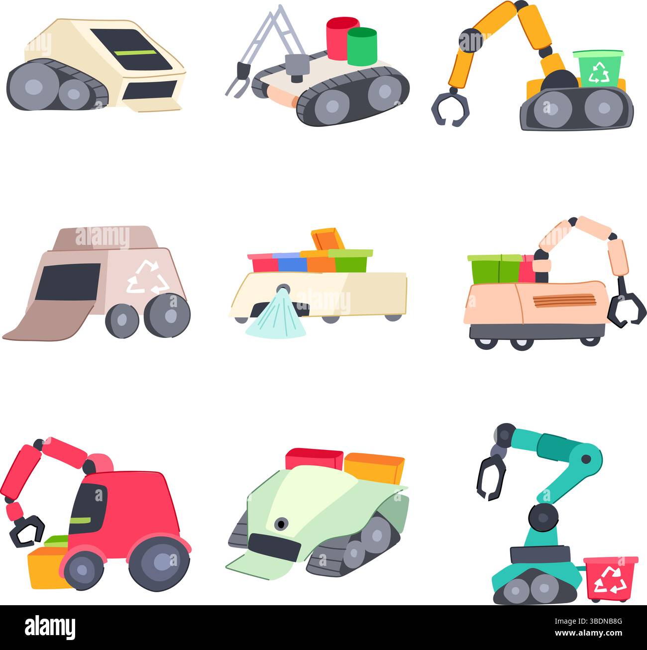 mini robot sorting trash set cartoon vector illustration Stock Vector ...
