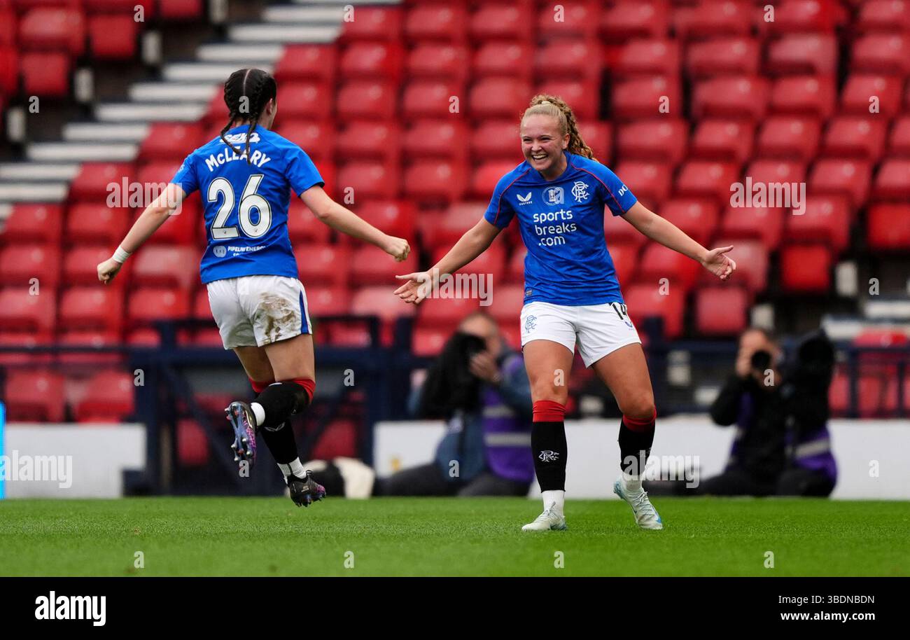 Rangers' Mia McAulay celebrates scoring the opening goal with Jodi ...