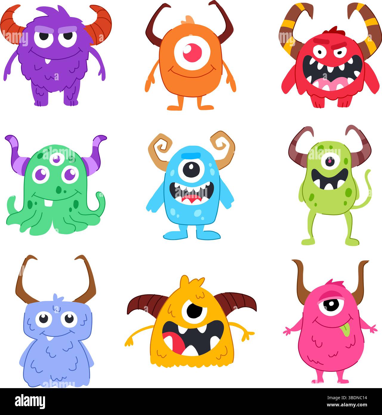 monster with horns set cartoon vector illustration Stock Vector Image ...
