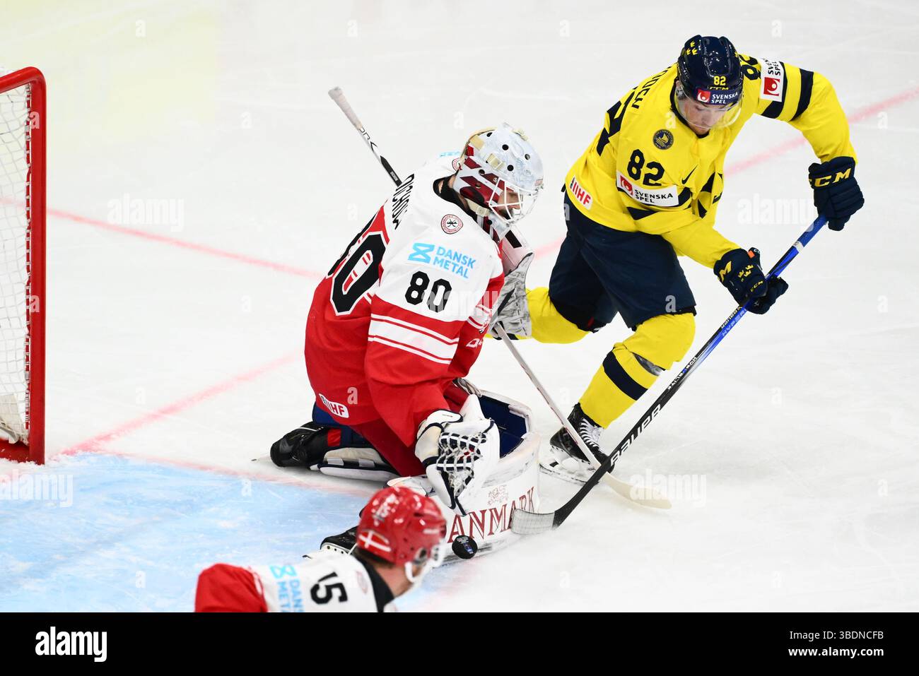 Stockholm, Sweden. 25th May, 2025. From left goalie of Denmark Frederik ...
