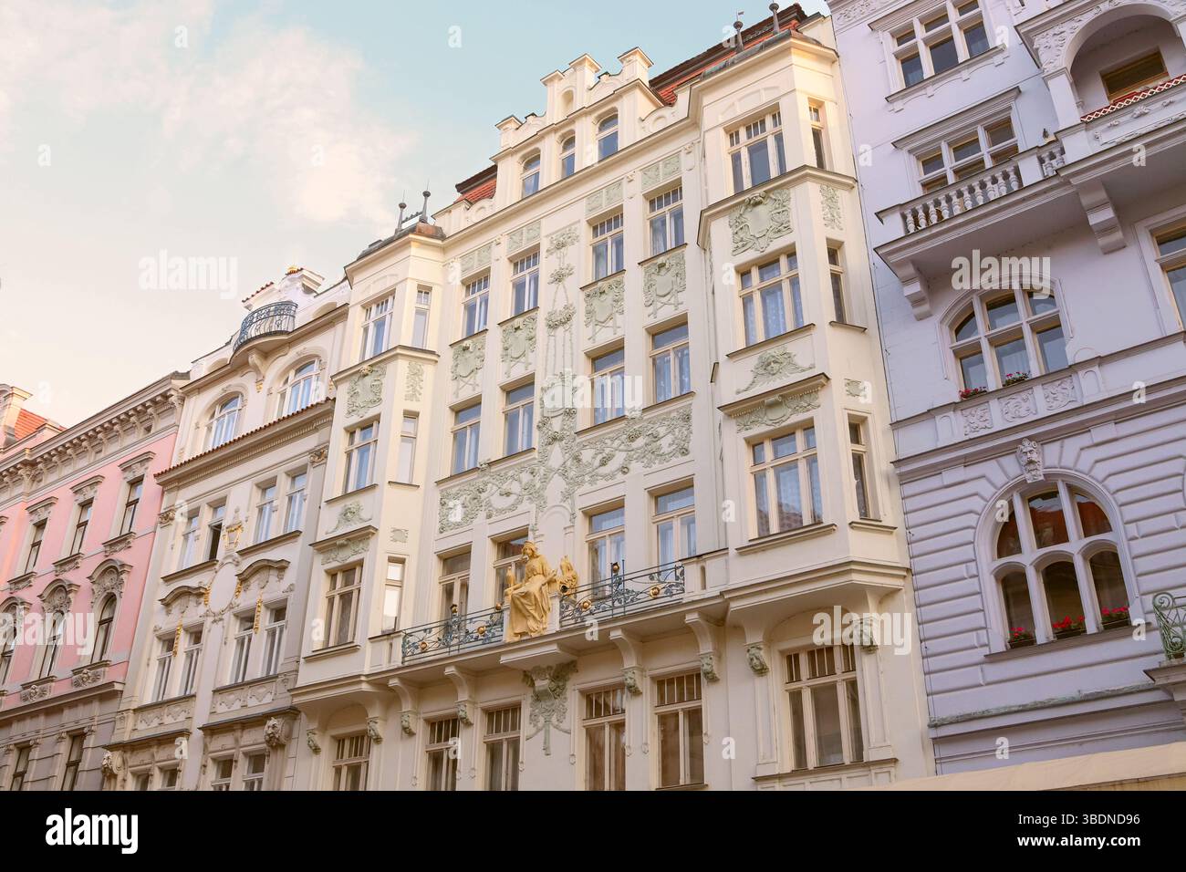 Scenic view of traditional houses along a charming street in Prague ...