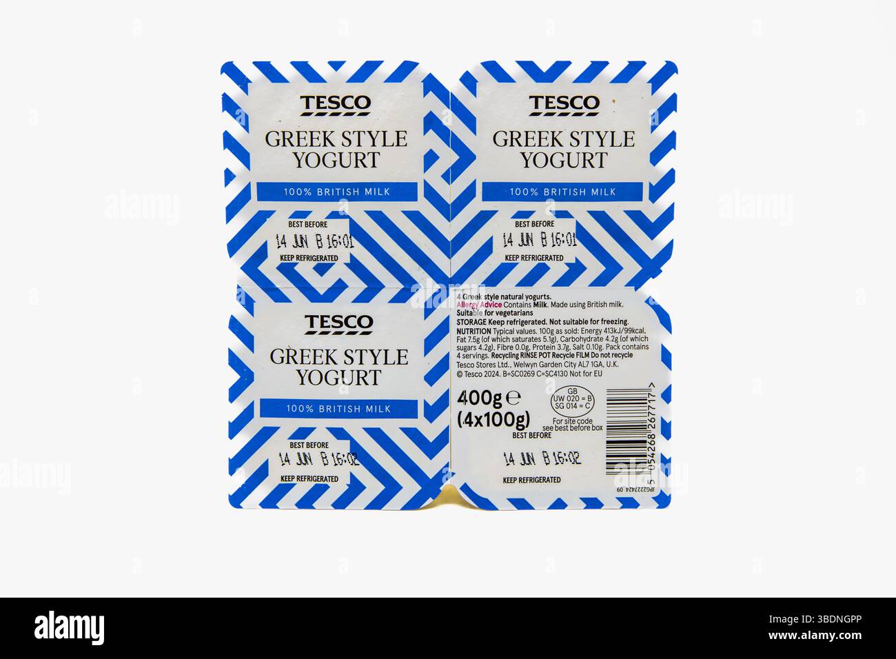 Tesco Greek Style Yogurt 4 X 100G Stock Photo - Alamy