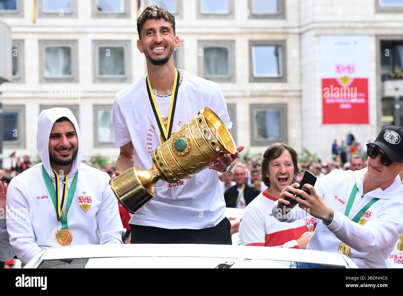 Stuttgart, Germany. 25th May, 2025. Soccer: DFB Cup, Arminia Bielefeld - VfB Stuttgart, after ...